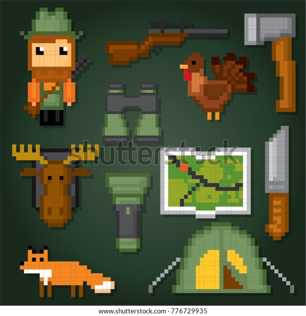 Hunting Icons Set Pixel Art Old Stock Vector (Royalty Free) 776729935 ...