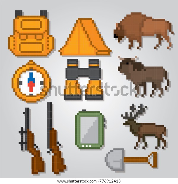 Hunting Icons Set Pixel Art Old Stock Vector (Royalty Free) 776912413 ...