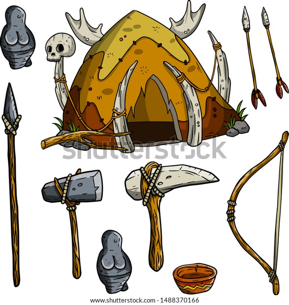 Hut Primitive Prehistoric Caveman Bones Hides: vector de stock (libre ...