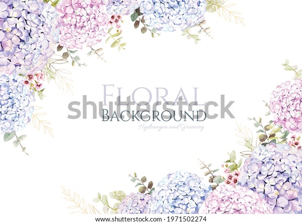 Hydrangea Greenery Frame Border On White 스톡 벡터(로열티 프리) 1971502274 ...