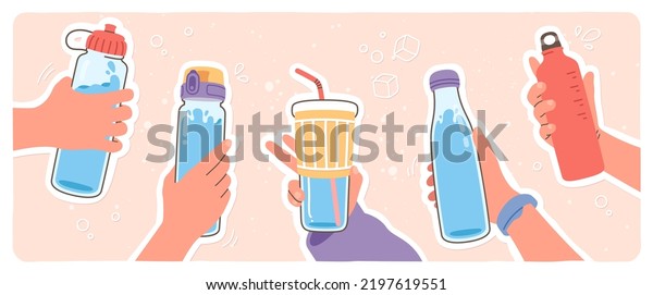 Hydration Poster Art Hands Holding Reusable Stock Vector (Royalty Free ...
