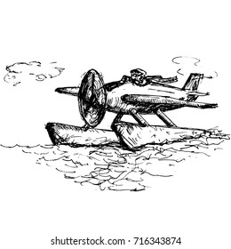 Hydroplane Airplane Ink Drawing Stock Vector (Royalty Free) 716343874