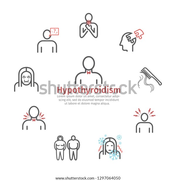 Hyperthyroidism Banner Symptoms Treatment Line Icons Stock Vector ...