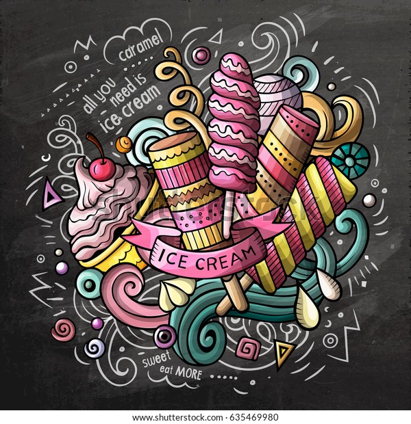 Ice Cream Art Cartoon Vector Doodle Stock Vector (Royalty Free) 635469980