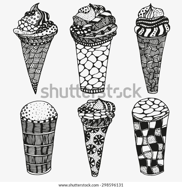 Ice Cream Artistically Drawn Stylized Set Stock Vector (Royalty Free ...