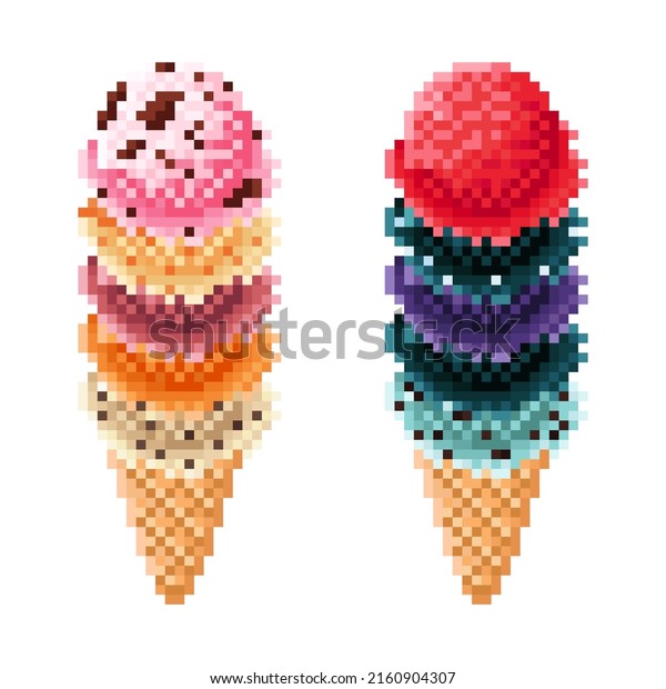 Ice Cream Cone Pixel Art Set 库存矢量图（免版税）2160904307 | Shutterstock
