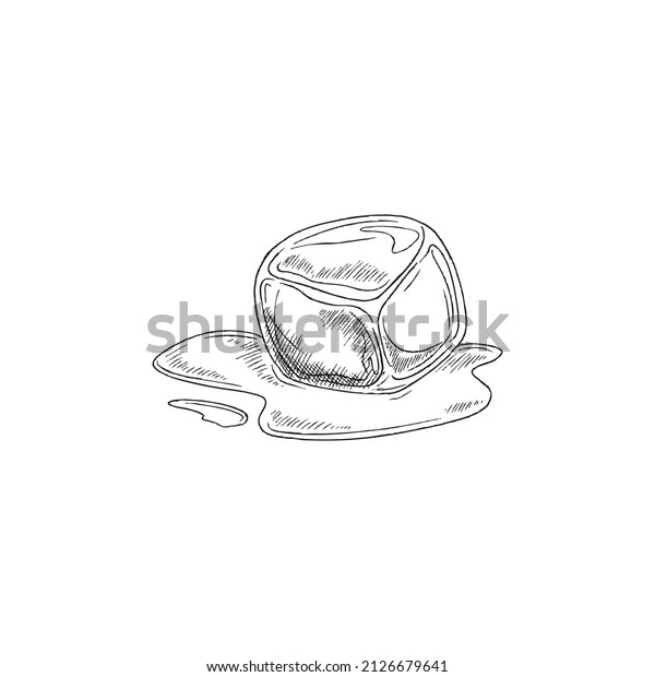 Vektor Stok Ice Cube Melting Water Puddle Sketch (Tanpa Royalti ...