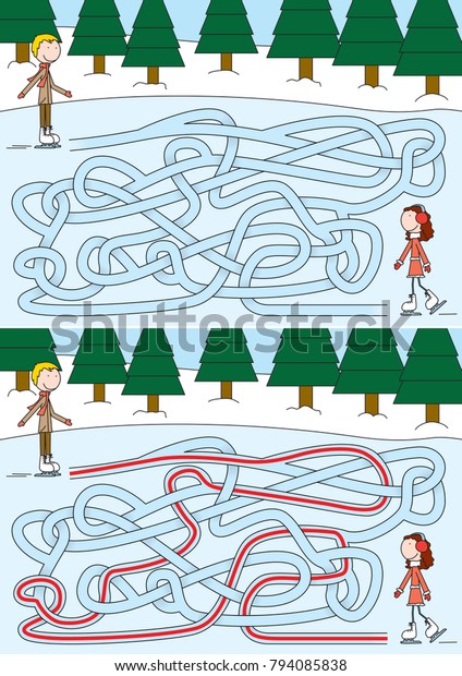 Ice Skating Maze Kids Solution Stock Vector (Royalty Free) 794085838 ...