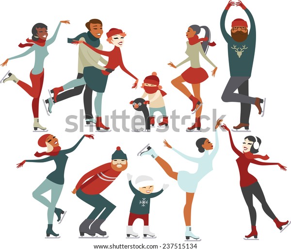 Ice Skating People Set Cartoon Characters Stock Vector (Royalty Free ...