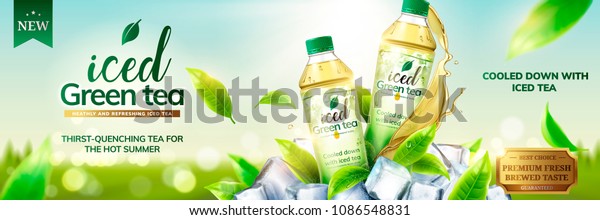 Iced Green Tea Ads Bottles On Stock Vector (Royalty Free) 1086548831