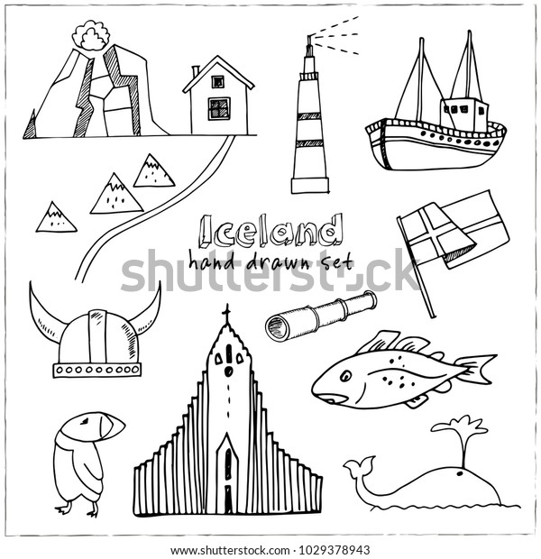 Iceland Hand Drawn Doodle Set Sketches Stock Vector (Royalty Free ...