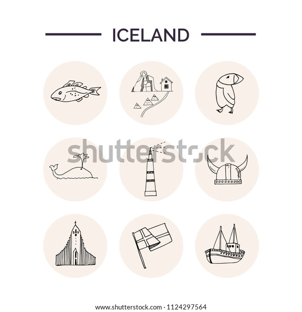 Iceland Hand Drawn Doodle Set Sketches Stock Vector (Royalty Free ...