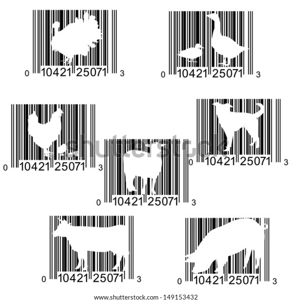 Icon Barcode Farm Animals Silhouette Stock Vector (Royalty Free) 149153432