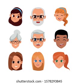 Icon Set Cartoon People Faces Over Stock Vector (Royalty Free ...