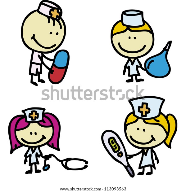 Icon Set Doodle Happy Children Medical Stock Vector (Royalty Free ...