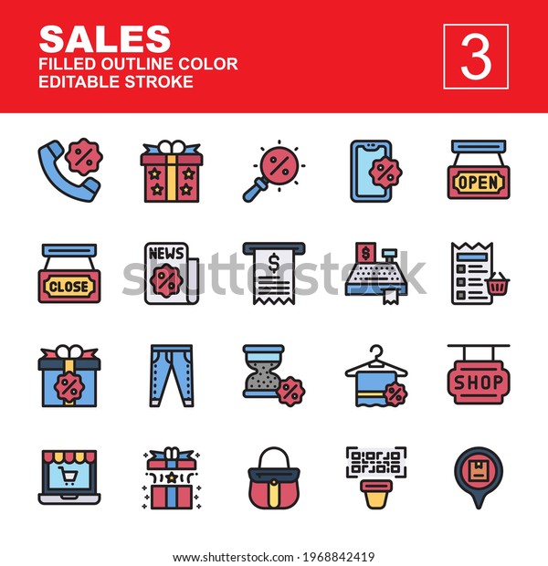 Icon Set Sales Made Outline Filled Stock Vector (Royalty Free ...