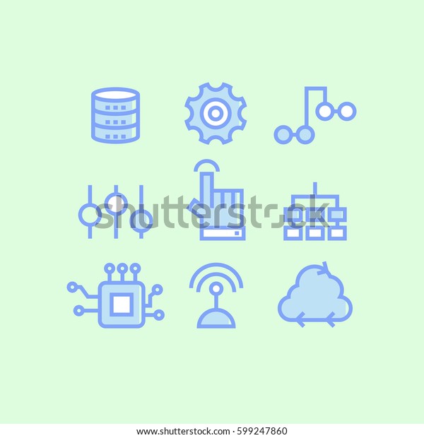 Icons Blue White Technology On Green Stock Vector (Royalty Free ...