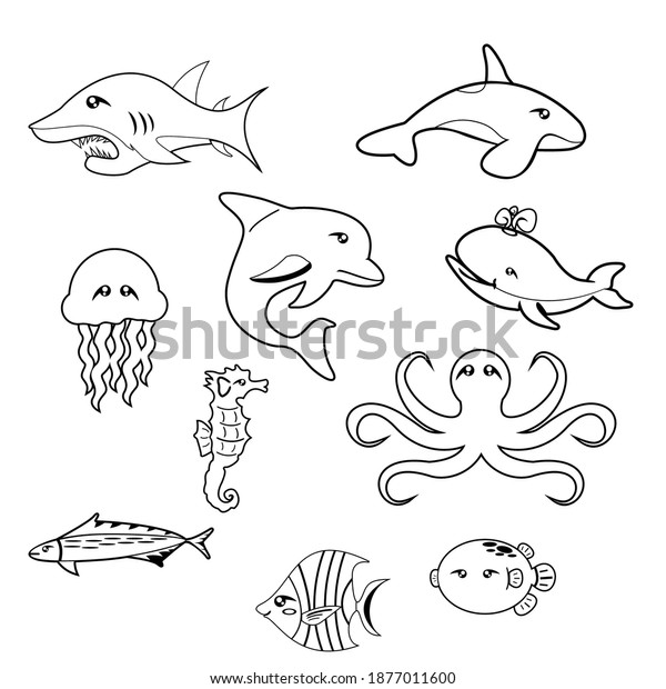 Icons Coloring Book Big Fish Small Stock Vector (Royalty Free ...