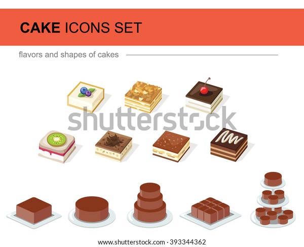 Icons with different cakes. Different shapes and sizes of cakes.