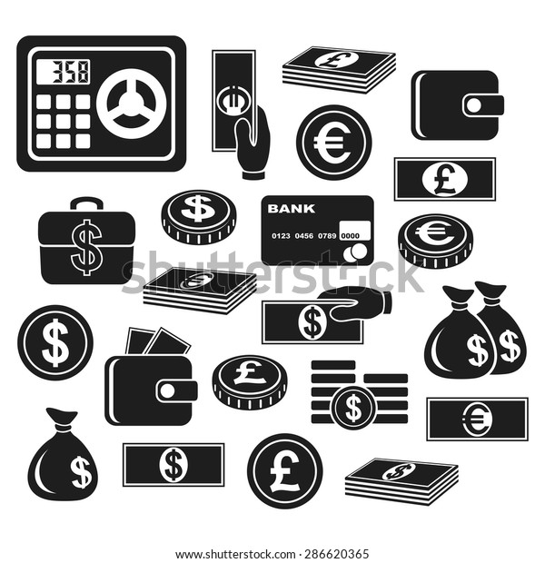 Icons Different Currency Financial Objects Set Stock Vector (Royalty ...