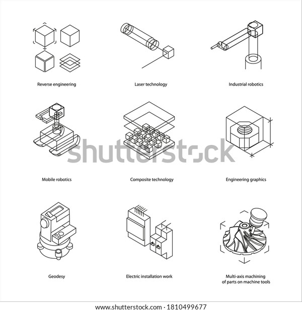 Icons Representing Modern Engineering Manufacturing Processes Stock ...