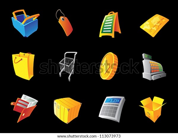 Icons Retail Black Background Vector Illustration Stock Vector (Royalty ...