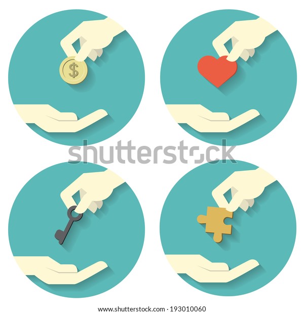 Icons Set Hand Picking Giving Money Stock Vector (Royalty Free ...
