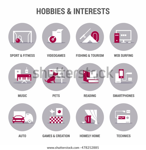 Icons Set Hobbies Interests Flat Color Stock Vector (Royalty Free ...