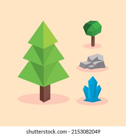 Icons Set Low Poly Tree Stone Stock Vector (Royalty Free) 2153082049 ...