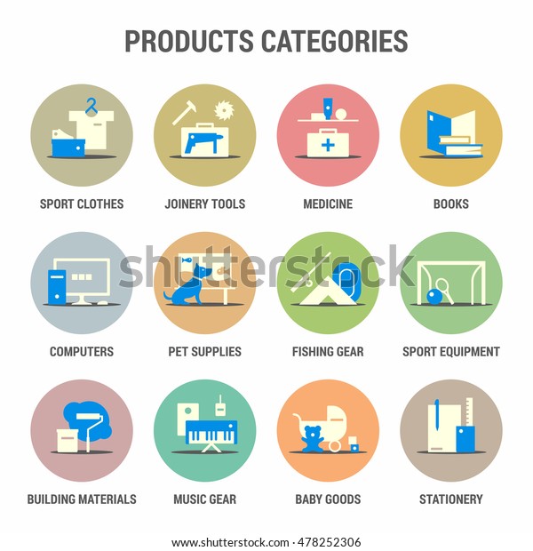 Icons Set Products Categories Flat Colorized Stock Vector (Royalty Free ...