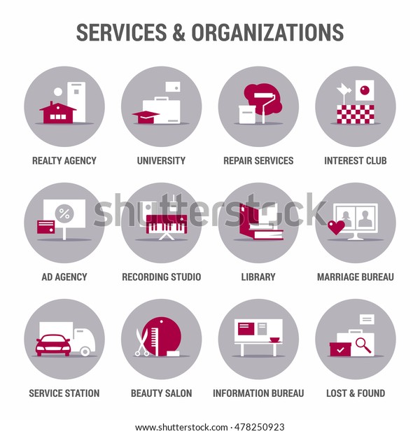 Icons Set Services Organizations Flat Color Stock Vector (Royalty Free ...
