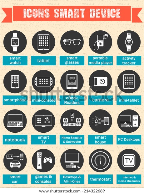 Icons Set Smart Devices Modern Wearable Stock Vector (Royalty Free ...