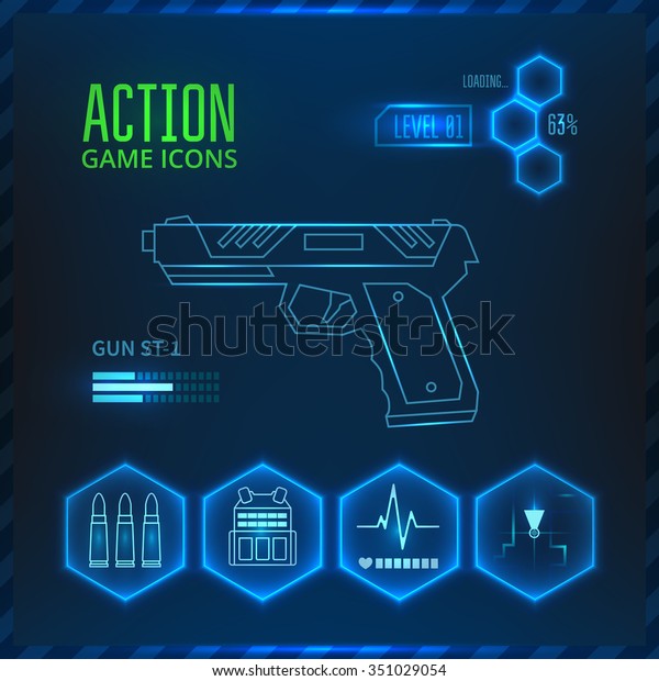 Icons Set Weapons Game Genre Shooter Stock Vector (Royalty Free) 351029054
