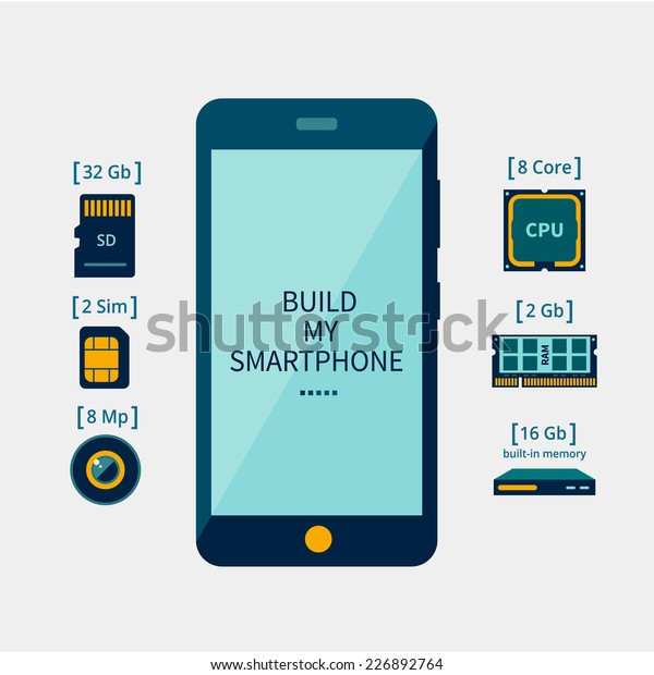Symbole des Smartphones und seiner Komponenten