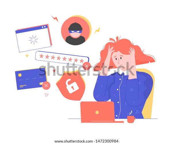 Identity Theft Girl Computer Account Hacking Stock Vector (Royalty Free ...