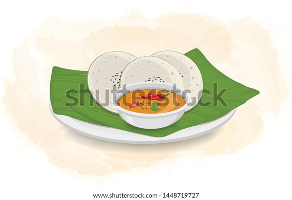 Idli Sambar Vector Illustration Green Leaf Stock Vector (Royalty Free ...