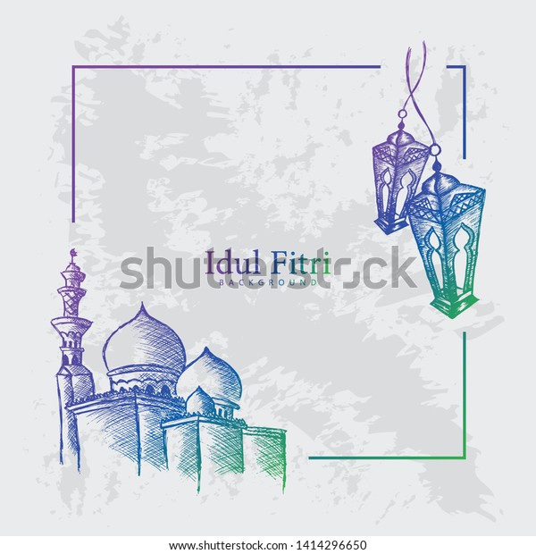 Idul Fitri Sketch Background Vector Stock Vector (Royalty Free ...