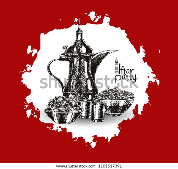 Iftar Party Free Hand Drawing Sketch Stock Vector (Royalty Free ...