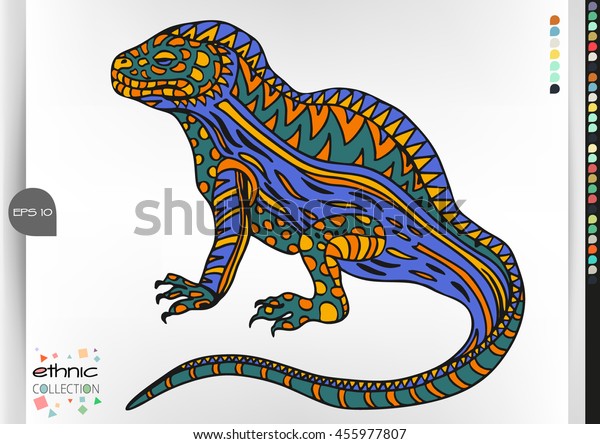 Iguana Animal Patterns Handdrawn Doodle Waves Stock Vector (Royalty ...