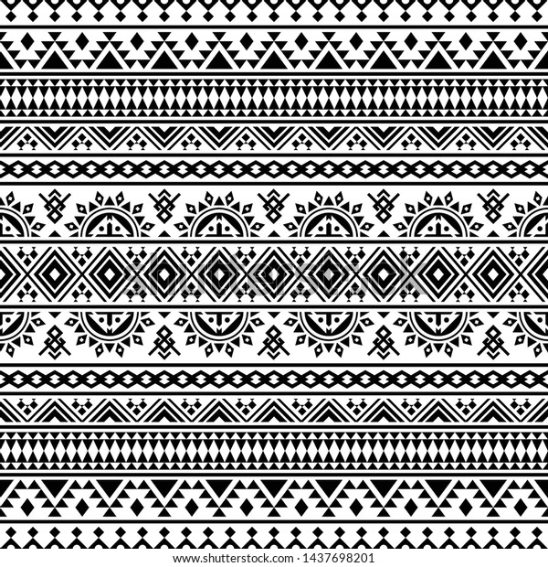 Ikat ethnic pattern vector black white color. Tribal Pattern. Aztec ... Ikat ethnic pattern vector black white color. Tribal Pattern. Aztec ...