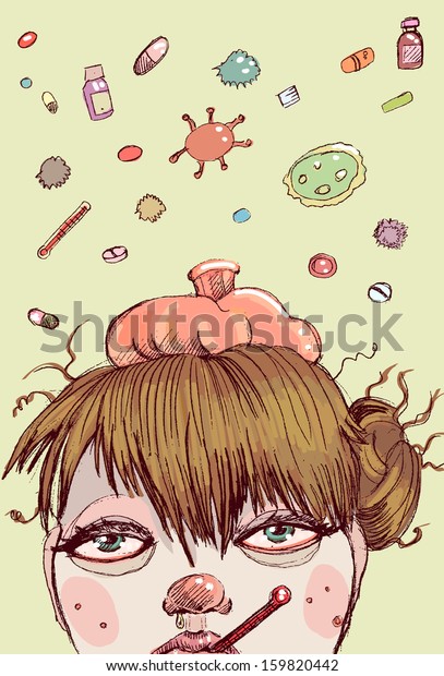 Ill Girl Microbes Stock Vector (Royalty Free) 159820442 | Shutterstock