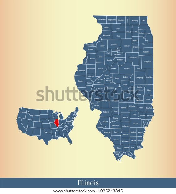 Illinois County Map Names Labeled Illinois Stock Vector (Royalty Free ...