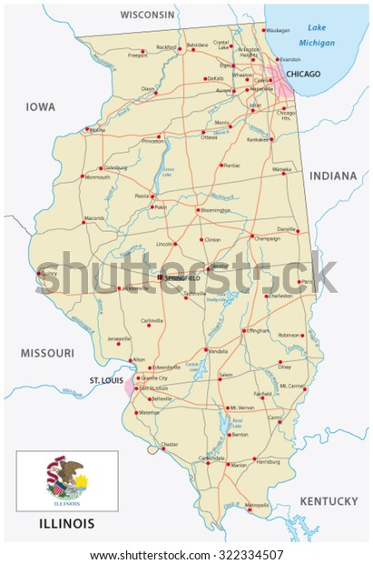 Illinois Road Map Flag Stock Vector (Royalty Free) 322334507