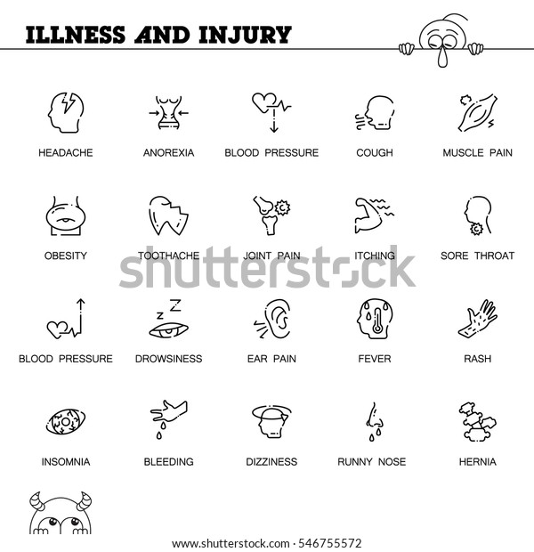Illness Injury Flat Icon Set Collection Stok Vektör (Telifsiz) 546755572