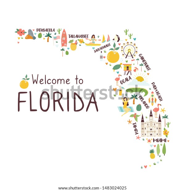 Illustrated Abstract Florida Map Icons Symbols Stock Vector (Royalty ...