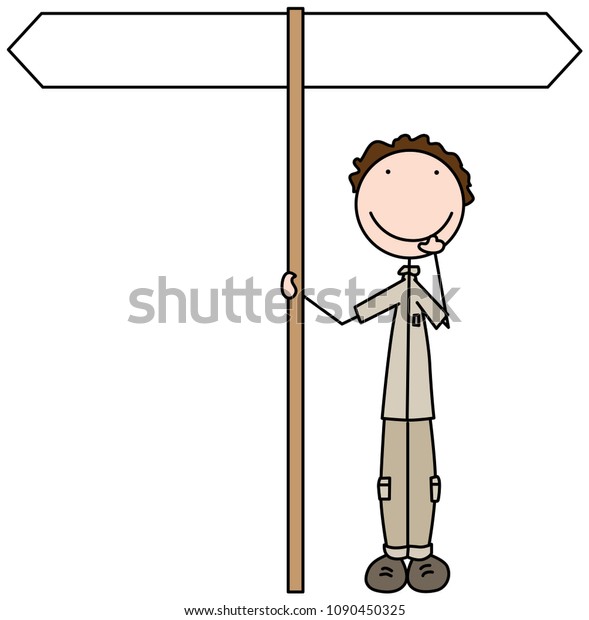 Illustrated Cartoon Kid Standing Below Crossroad Stock Vector (Royalty ...