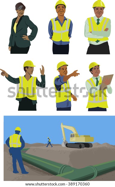 Illustrated Cast Diverse Construction Workers Managing Stock Vector ...