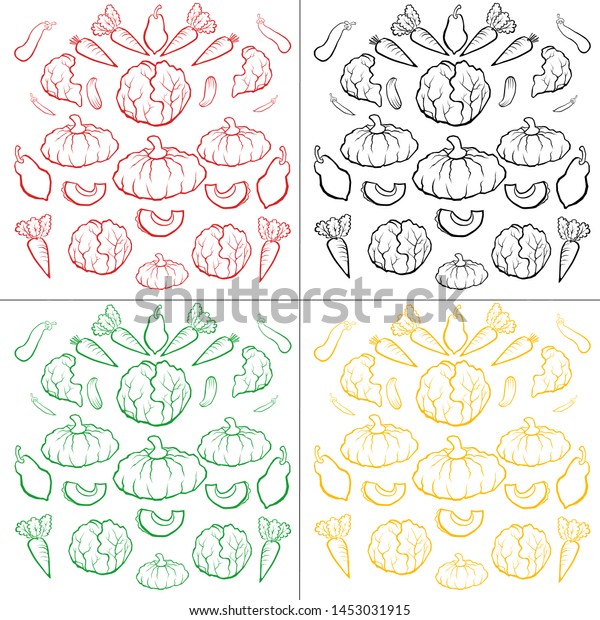 Illustrated Drawing Vegetable Lines On White Stock Vector (Royalty Free ...