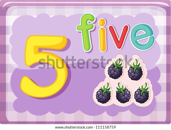 Illustrated flash card showing the number 5