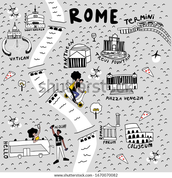 Illustrated Hand Drawn Map Rome Poster Stock Vector (Royalty Free ...